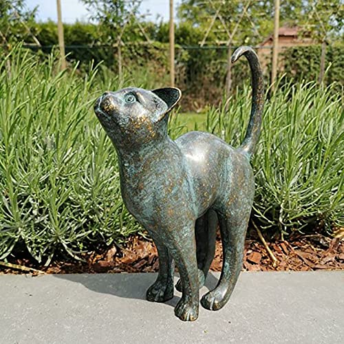 Silkrain Garden Cat Statue Decoration ,Outdoor Cat Figurines Ornaments ,Standing Cat Statue with Rounded Back Garden Decor