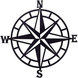 aboxoo metal compass wall decor 11 inch metal decorative nautical compass hanging wall art sculpture for indoor living room bedroom office porch outdoor garden patio signs.(black)