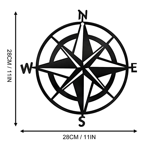 aboxoo Metal Compass Wall Decor 11 inch Metal Decorative Nautical Compass Hanging Wall Art Sculpture for Indoor Living Room Bedroom Office Porch Outdoor Garden Patio Signs.(Black)