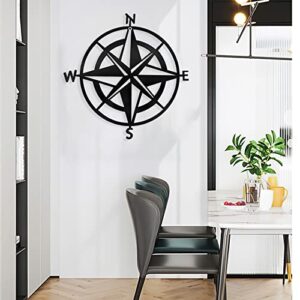 aboxoo Metal Compass Wall Decor 11 inch Metal Decorative Nautical Compass Hanging Wall Art Sculpture for Indoor Living Room Bedroom Office Porch Outdoor Garden Patio Signs.(Black)