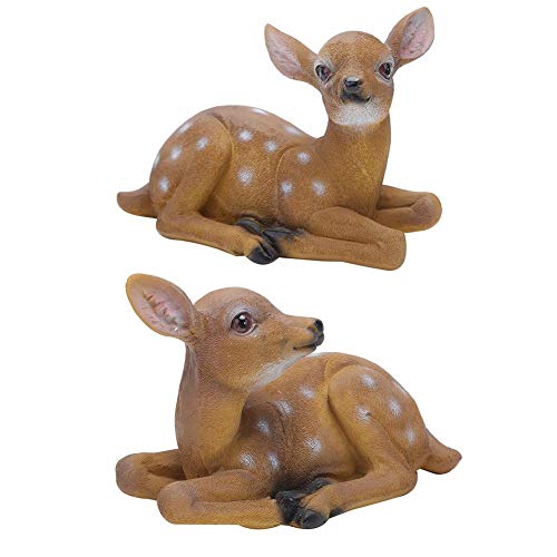 Garden Resin Deer Figurine, Outdoor Garden Statue Deer Lying Down Sculpture Ornaments 6.7x4.5in, Polyresin, Full Color(2 Pcs )