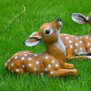 Garden Resin Deer Figurine, Outdoor Garden Statue Deer Lying Down Sculpture Ornaments 6.7x4.5in, Polyresin, Full Color(2 Pcs )