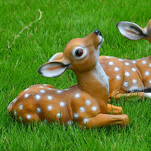 Garden Resin Deer Figurine, Outdoor Garden Statue Deer Lying Down Sculpture Ornaments 6.7x4.5in, Polyresin, Full Color(2 Pcs )