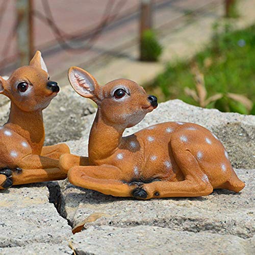 Garden Resin Deer Figurine, Outdoor Garden Statue Deer Lying Down Sculpture Ornaments 6.7x4.5in, Polyresin, Full Color(2 Pcs )