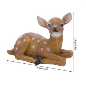 Garden Resin Deer Figurine, Outdoor Garden Statue Deer Lying Down Sculpture Ornaments 6.7x4.5in, Polyresin, Full Color(2 Pcs )