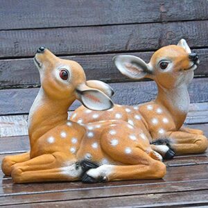 Garden Resin Deer Figurine, Outdoor Garden Statue Deer Lying Down Sculpture Ornaments 6.7x4.5in, Polyresin, Full Color(2 Pcs )