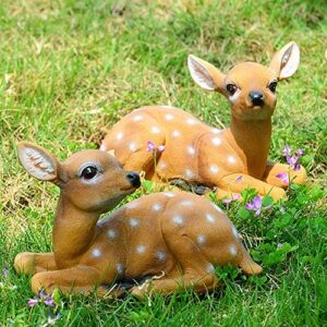 Garden Resin Deer Figurine, Outdoor Garden Statue Deer Lying Down Sculpture Ornaments 6.7x4.5in, Polyresin, Full Color(2 Pcs )