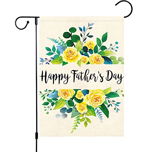 WODISON Happy Father's Day Garden Flag Floral Rose Daddy Papa Vertical Flag 12 x 18 Inch Double Sided Burlap Outdoor Decoration for Grandpa Father's Day Gift Outdoor Home Decor (ONLY FLAG)