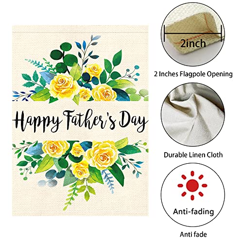 WODISON Happy Father's Day Garden Flag Floral Rose Daddy Papa Vertical Flag 12 x 18 Inch Double Sided Burlap Outdoor Decoration for Grandpa Father's Day Gift Outdoor Home Decor (ONLY FLAG)