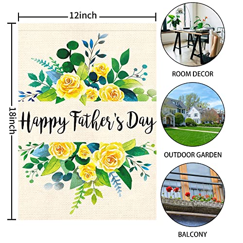 WODISON Happy Father's Day Garden Flag Floral Rose Daddy Papa Vertical Flag 12 x 18 Inch Double Sided Burlap Outdoor Decoration for Grandpa Father's Day Gift Outdoor Home Decor (ONLY FLAG)