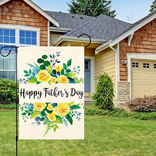 WODISON Happy Father's Day Garden Flag Floral Rose Daddy Papa Vertical Flag 12 x 18 Inch Double Sided Burlap Outdoor Decoration for Grandpa Father's Day Gift Outdoor Home Decor (ONLY FLAG)