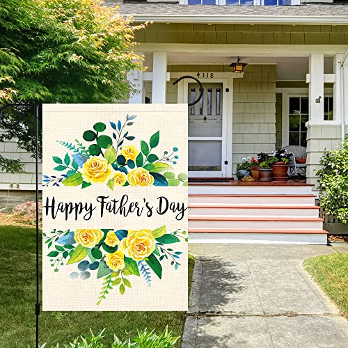 WODISON Happy Father's Day Garden Flag Floral Rose Daddy Papa Vertical Flag 12 x 18 Inch Double Sided Burlap Outdoor Decoration for Grandpa Father's Day Gift Outdoor Home Decor (ONLY FLAG)