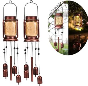 vcdsoy 2 pack solar wind chimes – solar mason jar wind chime light unique hanging wind chimes outdoor clearance, ip65 waterproof,gifts for mom yard garden terrace corridor