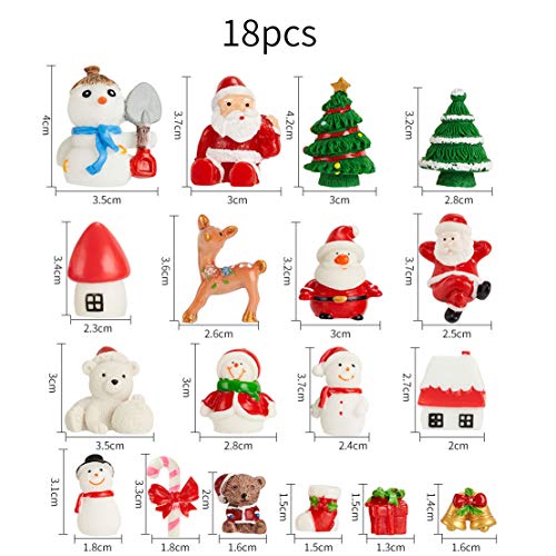 CCINEE 18PCS Christmas Miniature Figurines Ornament Kit Santa Claus Tree Resin Decoration for Fairy Garden Doll House Home Decor