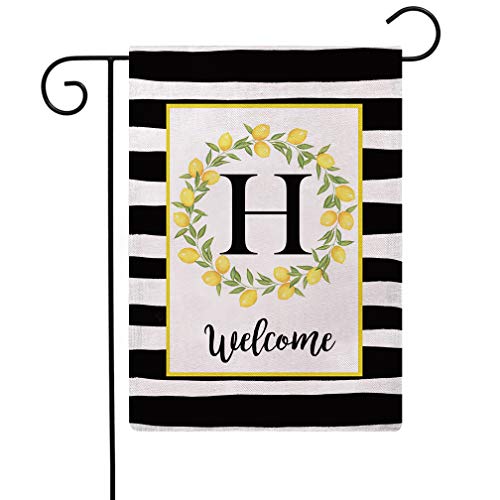 ULOVE LOVE YOURSELF Welcome Farmhouse Decorative Garden Flags with Letter H/Lemons Wreath Double Sided House Yard Patio Outdoor Garden Flags Small Garden Flag 12.5×18 Inch(H)