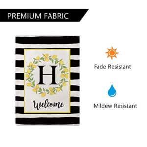 ULOVE LOVE YOURSELF Welcome Farmhouse Decorative Garden Flags with Letter H/Lemons Wreath Double Sided House Yard Patio Outdoor Garden Flags Small Garden Flag 12.5×18 Inch(H)