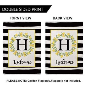 ULOVE LOVE YOURSELF Welcome Farmhouse Decorative Garden Flags with Letter H/Lemons Wreath Double Sided House Yard Patio Outdoor Garden Flags Small Garden Flag 12.5×18 Inch(H)