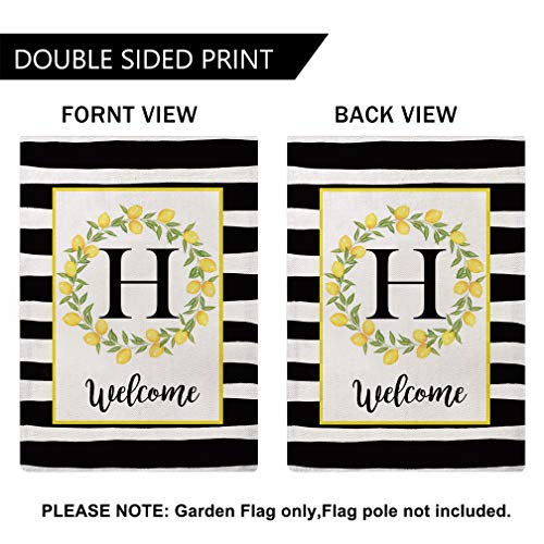 ULOVE LOVE YOURSELF Welcome Farmhouse Decorative Garden Flags with Letter H/Lemons Wreath Double Sided House Yard Patio Outdoor Garden Flags Small Garden Flag 12.5×18 Inch(H)