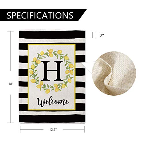 ULOVE LOVE YOURSELF Welcome Farmhouse Decorative Garden Flags with Letter H/Lemons Wreath Double Sided House Yard Patio Outdoor Garden Flags Small Garden Flag 12.5×18 Inch(H)