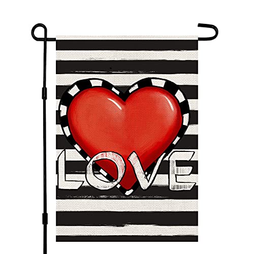 Valentines Day Garden Flag 12×18 Inch Vertical Double Sided Burlap, Love Heart Farmhouse Yard Outdoor Decor DF167