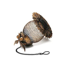 Cinlitek Outdoor Garden Wild Bird Feeder Hanging Bird Feeders, Heavy Duty Copper Metal Mesh Wild Finch Bird Feeder for Outside with Hook for Garden Yard Decor, Owl Shaped