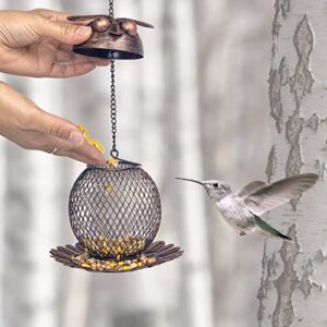 Cinlitek Outdoor Garden Wild Bird Feeder Hanging Bird Feeders, Heavy Duty Copper Metal Mesh Wild Finch Bird Feeder for Outside with Hook for Garden Yard Decor, Owl Shaped