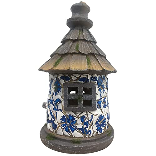 OUSHUAI Bird House for Outdoor with Pole Garden Decor Hanging Birdhouses Weatherproof BirdNest for Outside Bluebird, Finch, Wren, Chickadee, Wild Birds Big Size Resin White Bule