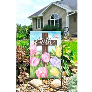 Morigins Easter Cross Garden Flag Decorative Spring Flower Religious Flag He is Risen 12.5 x 18 Inch