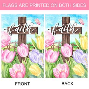 Morigins Easter Cross Garden Flag Decorative Spring Flower Religious Flag He is Risen 12.5 x 18 Inch