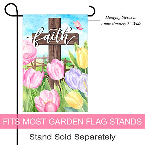 Morigins Easter Cross Garden Flag Decorative Spring Flower Religious Flag He is Risen 12.5 x 18 Inch