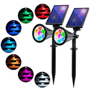 bohon solar outdoor lights waterproof solar spot lights outdoor spotlight 2-in-1 wall lights auto on/off security night lights for landscape lighting yard patio garden deck pathway 2 pack (multicolor)