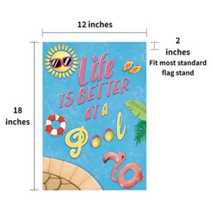 Iutumo Life is Better at a Pool Garden Flag 12x18 Inch Double Sided Small Summer Pool Beach Swimming Decoration for Yard Outside and Party