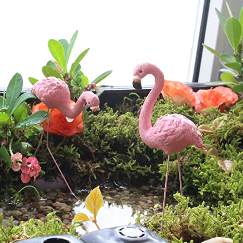 PEGZOS Resin Mini Flamingos Set of 4 for Plant Pots, Miniature Figurines & Accessories for Fairy Garden (Pink, 4pc)