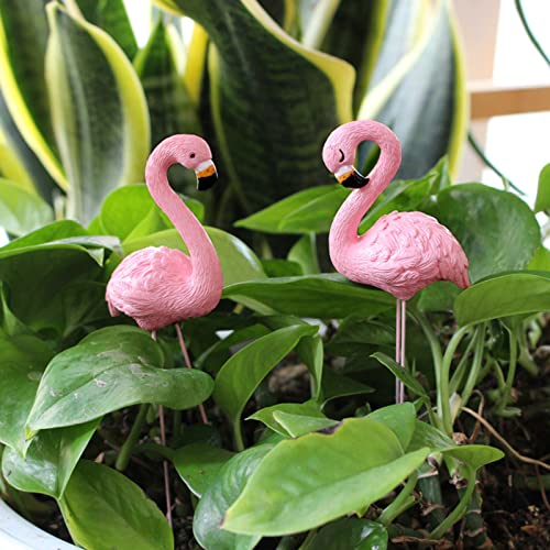 PEGZOS Resin Mini Flamingos Set of 4 for Plant Pots, Miniature Figurines & Accessories for Fairy Garden (Pink, 4pc)