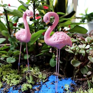 PEGZOS Resin Mini Flamingos Set of 4 for Plant Pots, Miniature Figurines & Accessories for Fairy Garden (Pink, 4pc)