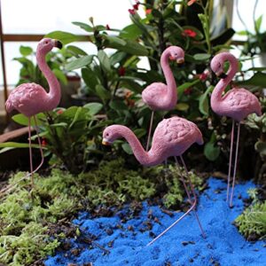 PEGZOS Resin Mini Flamingos Set of 4 for Plant Pots, Miniature Figurines & Accessories for Fairy Garden (Pink, 4pc)