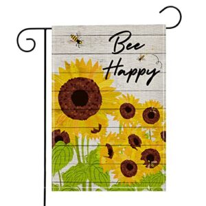 summer sunflowers garden flag bees happy garden flag 12×18 vertical double sided burlap sunflower outdoor decoration (bees sunflowers)