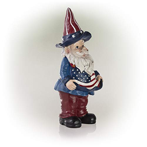 Alpine Americana Gnome with Flag Apron Bird Feeder, 12 Inch Tall