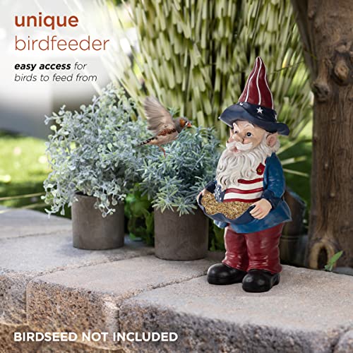 Alpine Americana Gnome with Flag Apron Bird Feeder, 12 Inch Tall