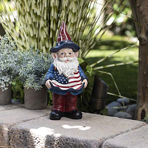 Alpine Americana Gnome with Flag Apron Bird Feeder, 12 Inch Tall