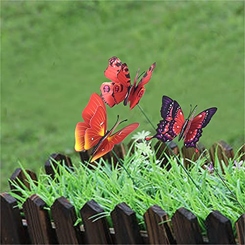 FENELY Butterfly Garden Decor Stakes,Double Wing Waterproof 3D Red Butterflies Garden Ornaments Outdoor Decorations for Patio Lawn Yard PVC Gardening Art Christmas Whimsical Gifts