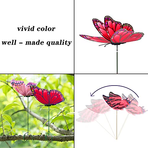 FENELY Butterfly Garden Decor Stakes,Double Wing Waterproof 3D Red Butterflies Garden Ornaments Outdoor Decorations for Patio Lawn Yard PVC Gardening Art Christmas Whimsical Gifts