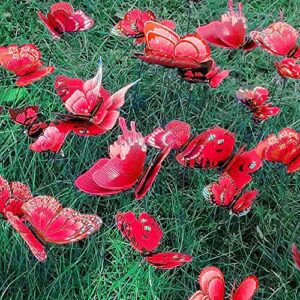 FENELY Butterfly Garden Decor Stakes,Double Wing Waterproof 3D Red Butterflies Garden Ornaments Outdoor Decorations for Patio Lawn Yard PVC Gardening Art Christmas Whimsical Gifts