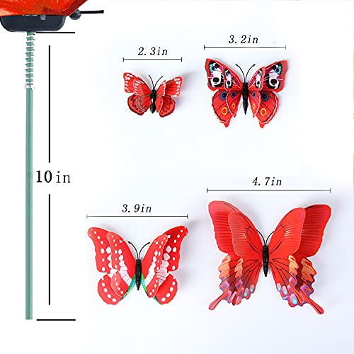 FENELY Butterfly Garden Decor Stakes,Double Wing Waterproof 3D Red Butterflies Garden Ornaments Outdoor Decorations for Patio Lawn Yard PVC Gardening Art Christmas Whimsical Gifts