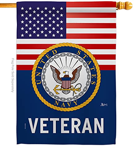 US Navy Veteran House Flag - Armed Forces USN Seabee United State American Military Retire Official - Decoration Banner Small Garden Yard Gift Double-Sided Made in USA 28 X 40