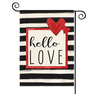 avoin colorlife hello love watercolor stripes garden flag outside double sided, love heart valentine’s day anniversary wedding yard outdoor decoration 12×18 inch