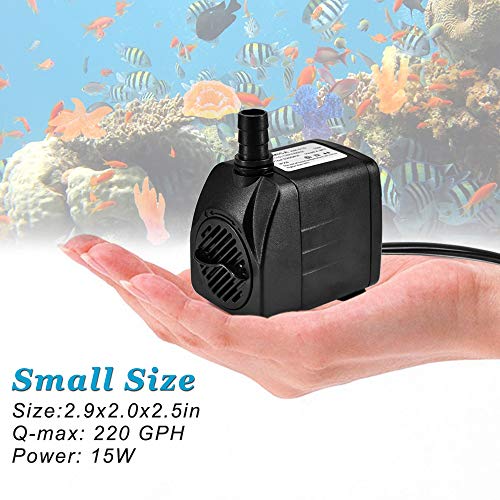 DOMICA 220 GPH Ultra Quiet Fountain Pump, Small Submersible Pump ( 15W 800L/H ) for Pond, Water Feature, Aquariums, Hydroponics, Indoor or Outdoor Fountain