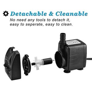 DOMICA 220 GPH Ultra Quiet Fountain Pump, Small Submersible Pump ( 15W 800L/H ) for Pond, Water Feature, Aquariums, Hydroponics, Indoor or Outdoor Fountain