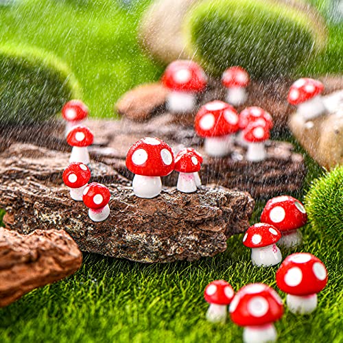 100 Pieces Tiny Mushrooms Miniature Figurines for Fairy Garden Mini Mushrooms Ornaments Mushroom Model Garden Miniature Statue Landscape DIY Craft for Home Party Decoration Supplies