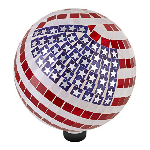 Alpine Corporation 12" Tall Indoor/Outdoor Mosaic American Flag Gazing Globe Yard Art Decor